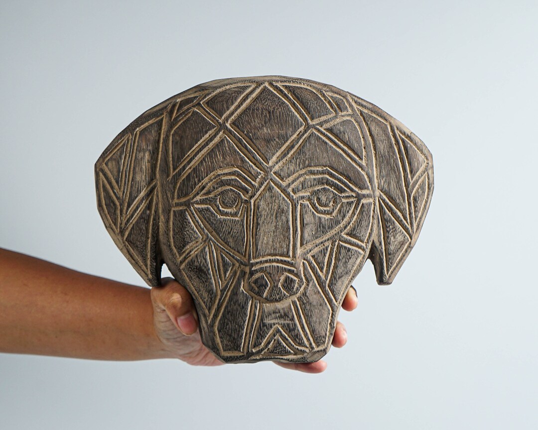 Dog Face of Timor Wall Art, Dog on Stand, Wood Carving, Animal Statue ...