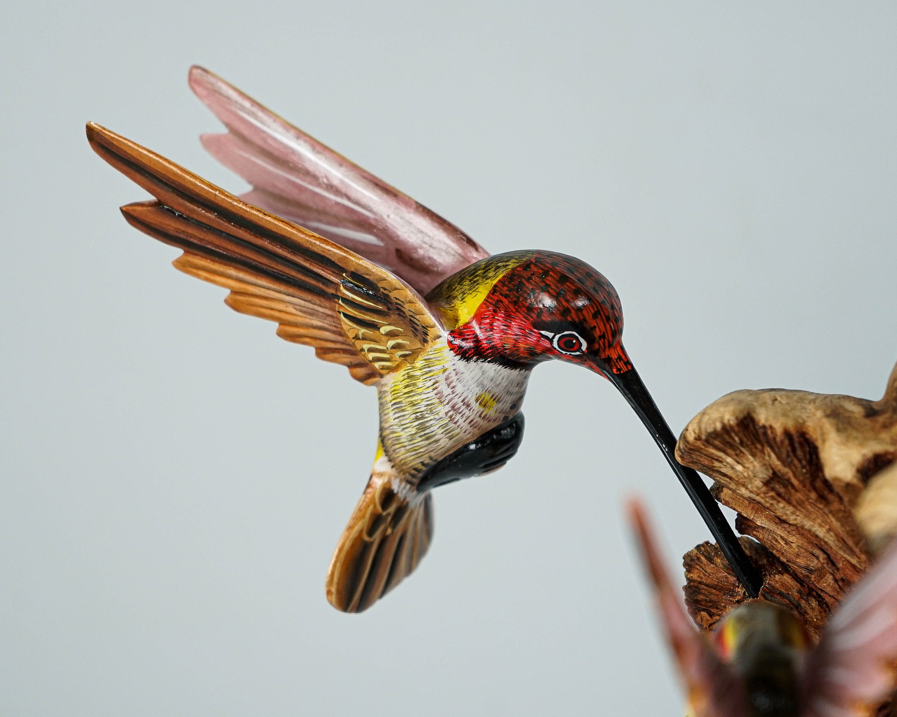 Colorful Hummingbirds Statue Three Birds Painted Wooden - Etsy