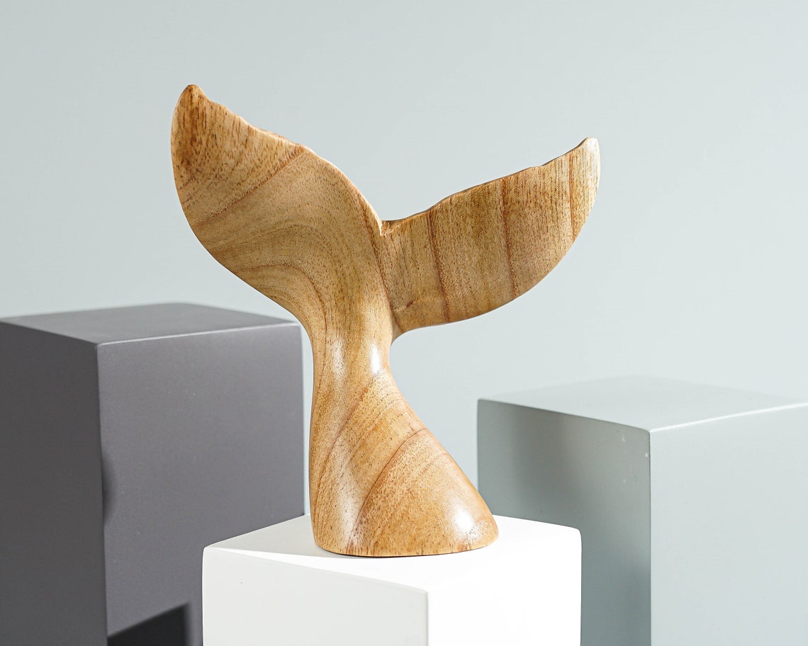 Wooden Whale Tail Sculpture Family Sea Life Exotic Statue | Etsy