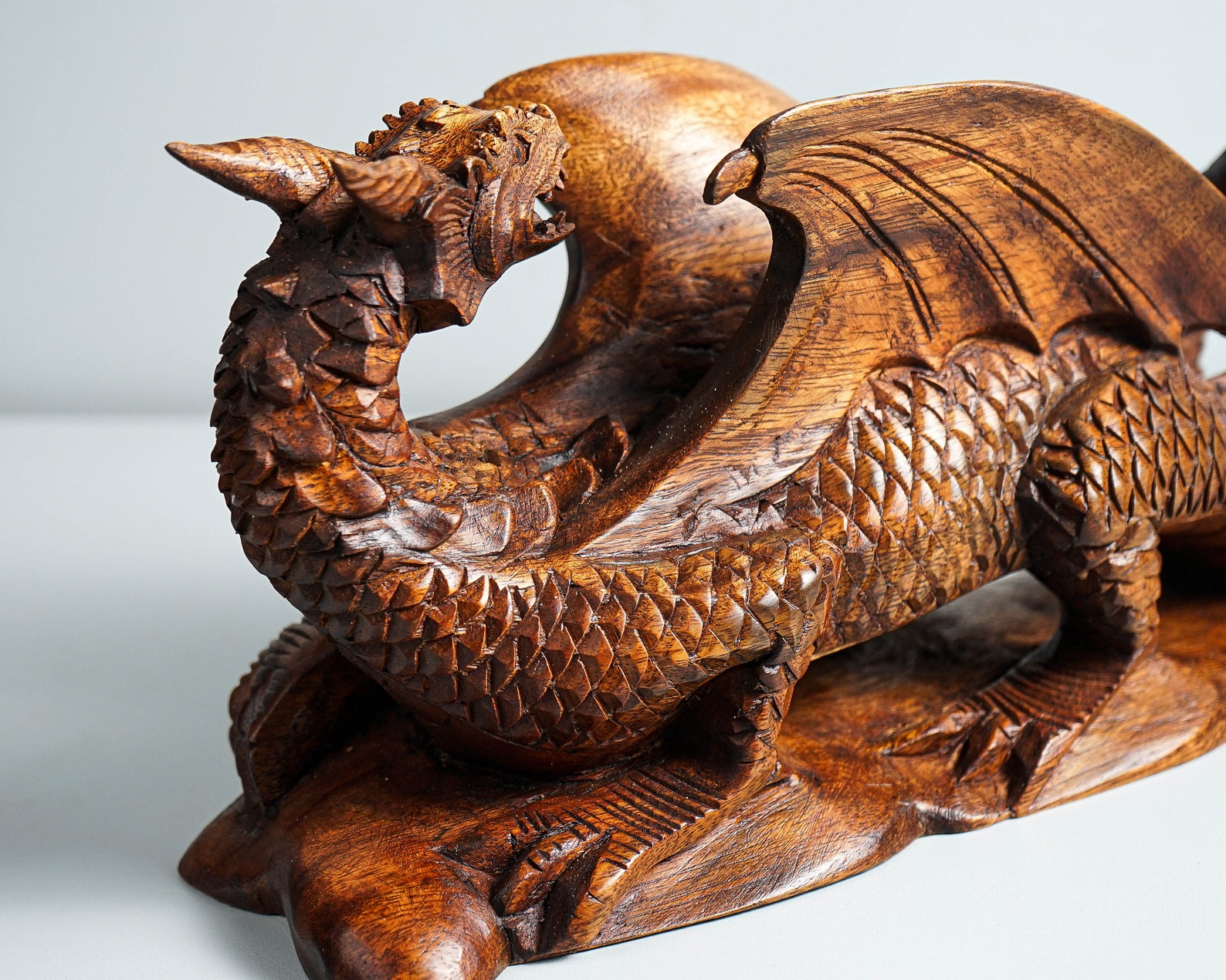 Dragon on Rock Figurine, Wooden Dragon, Mythology Animal, Winged Dragon ...