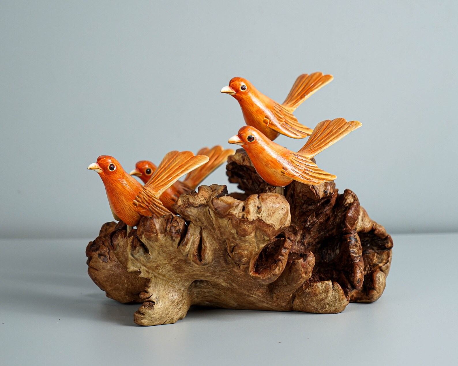 Red Canary Family Statue Painted Canary Bird Nest Sculpture | Etsy