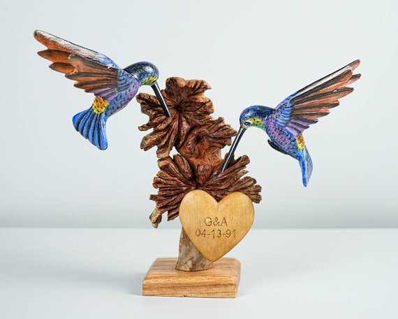 Blue Hummingbirds Statue Colorful Duo Couple Painted - Etsy