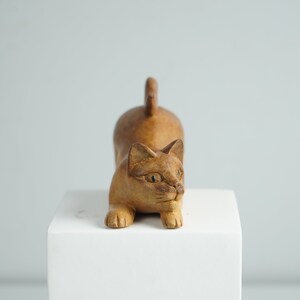 Wooden Cat Figurine, Animal Statue, Wood Carving, Handcrafted, Unique ...