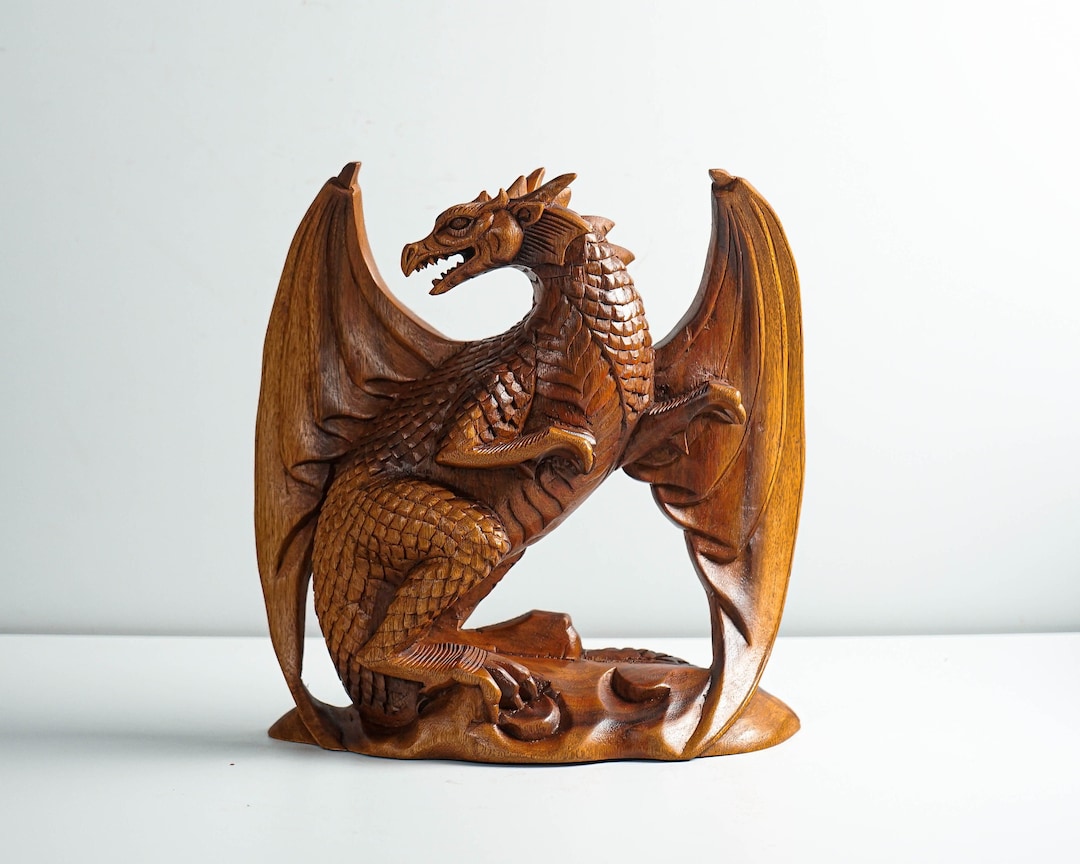 Wooden Dragon Statue, Unique Sculpture, Chinese Dragon, Mystical Animal ...