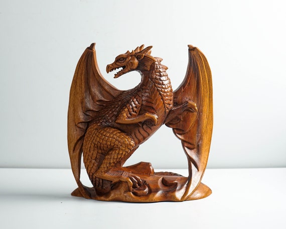 Wooden Dragon Statue Unique Sculpture Chinese Dragon - Etsy
