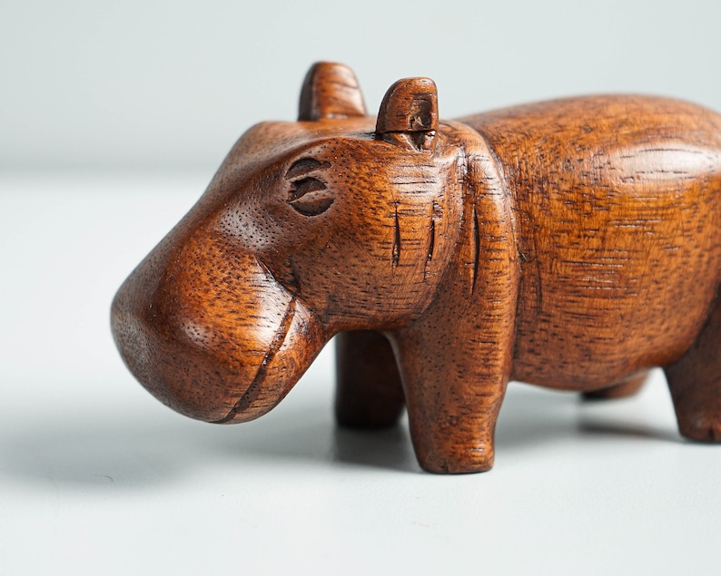 Wooden Hippo Statue, Animal Figurine, Hippopotamus, Wood Carving ...