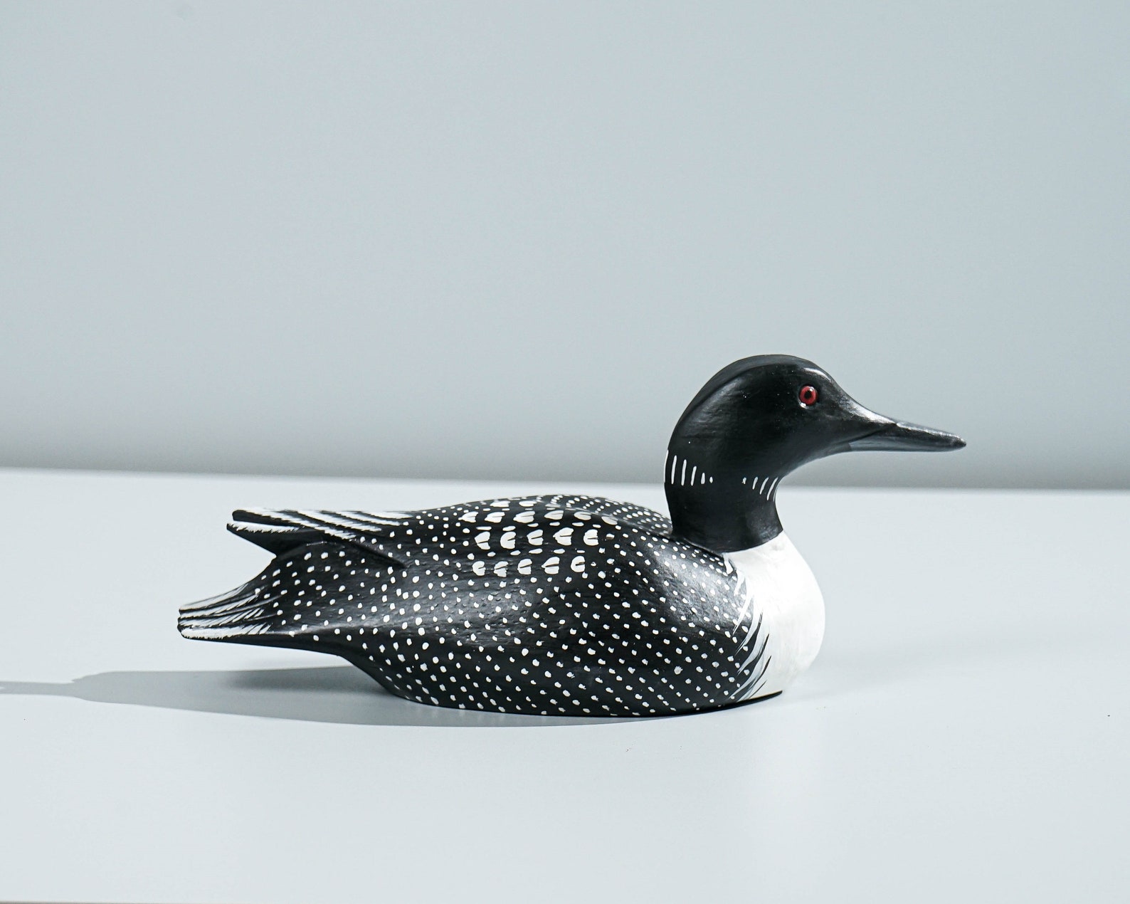 Loon Decor, Bird Art Ornament, Hand Carved, Wooden Figurine, Painted ...