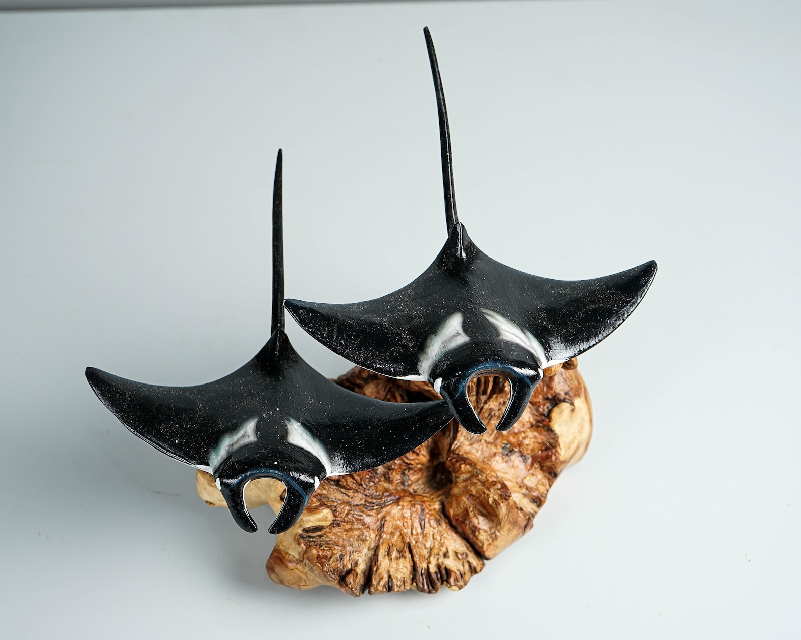Black Manta Ray Duo Statue Wooden Art Painted Unique | Etsy