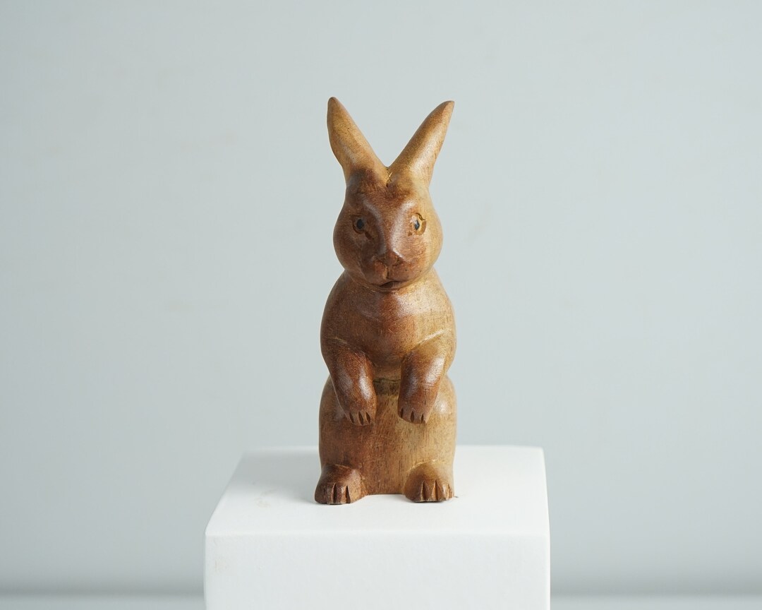 Wooden Rabbit Sculpture, Animal Statue, Wood Carving, Handmade ...
