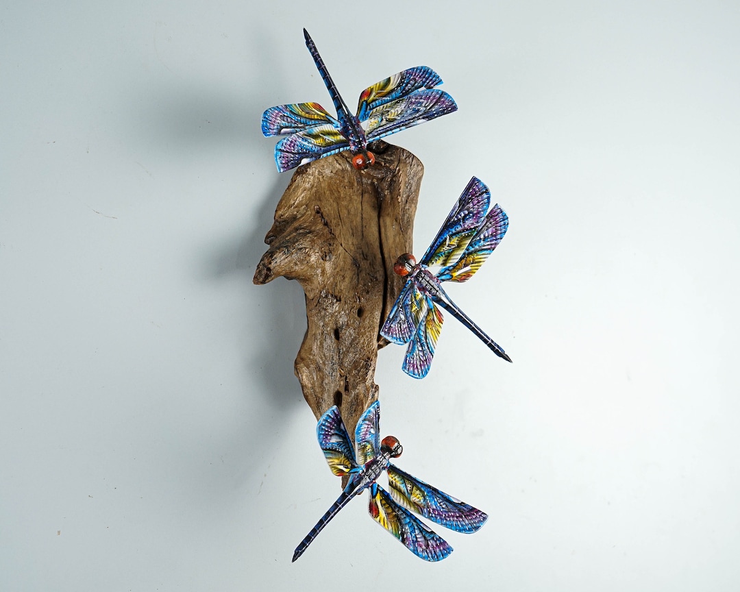 Hanging Blue Dragonflies Sculpture, Wall Decor, Wood Carving, Beautiful ...
