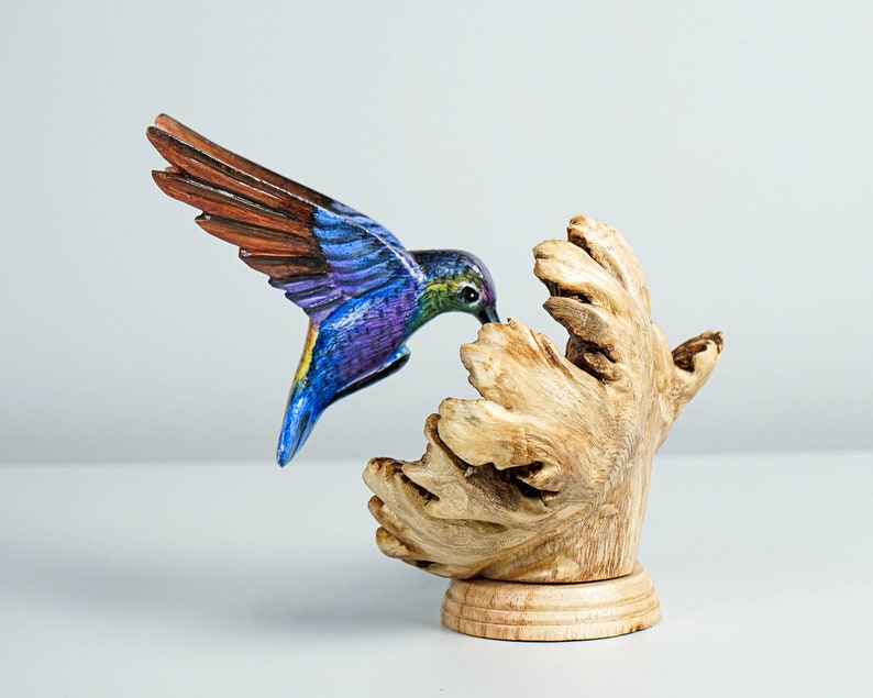 Colorful Hummingbird Statue Blue Painted Sculpture Wood - Etsy