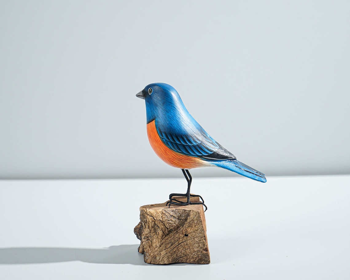Eastern Bluebird Statue Painted Wood Carving Wooden Bird - Etsy