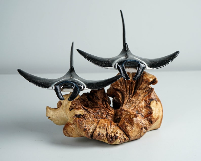 Black Manta Ray Duo Statue Wooden Art Painted Unique | Etsy