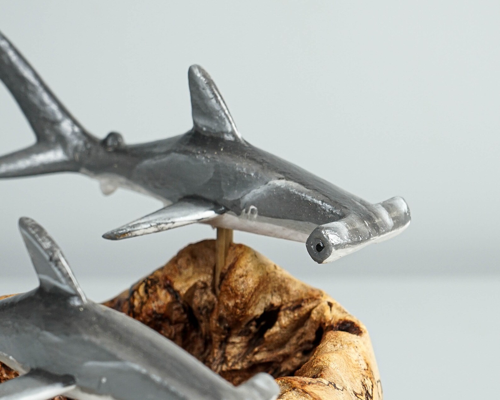 Grey Hammerhead Shark Duo Statue, Wooden Art, Painted, Woodland, Unique ...