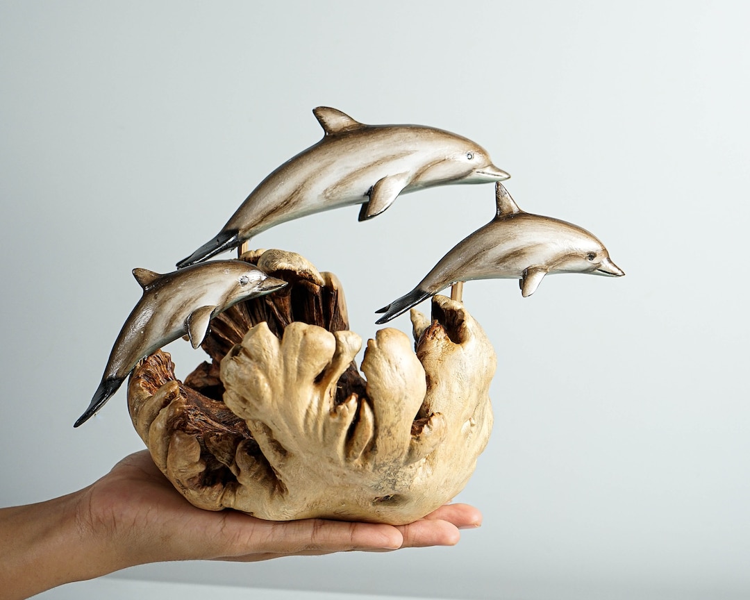 Jumping Dolphins Family, Swimming Dolphin, Antique, Wood Caving, Ocean ...