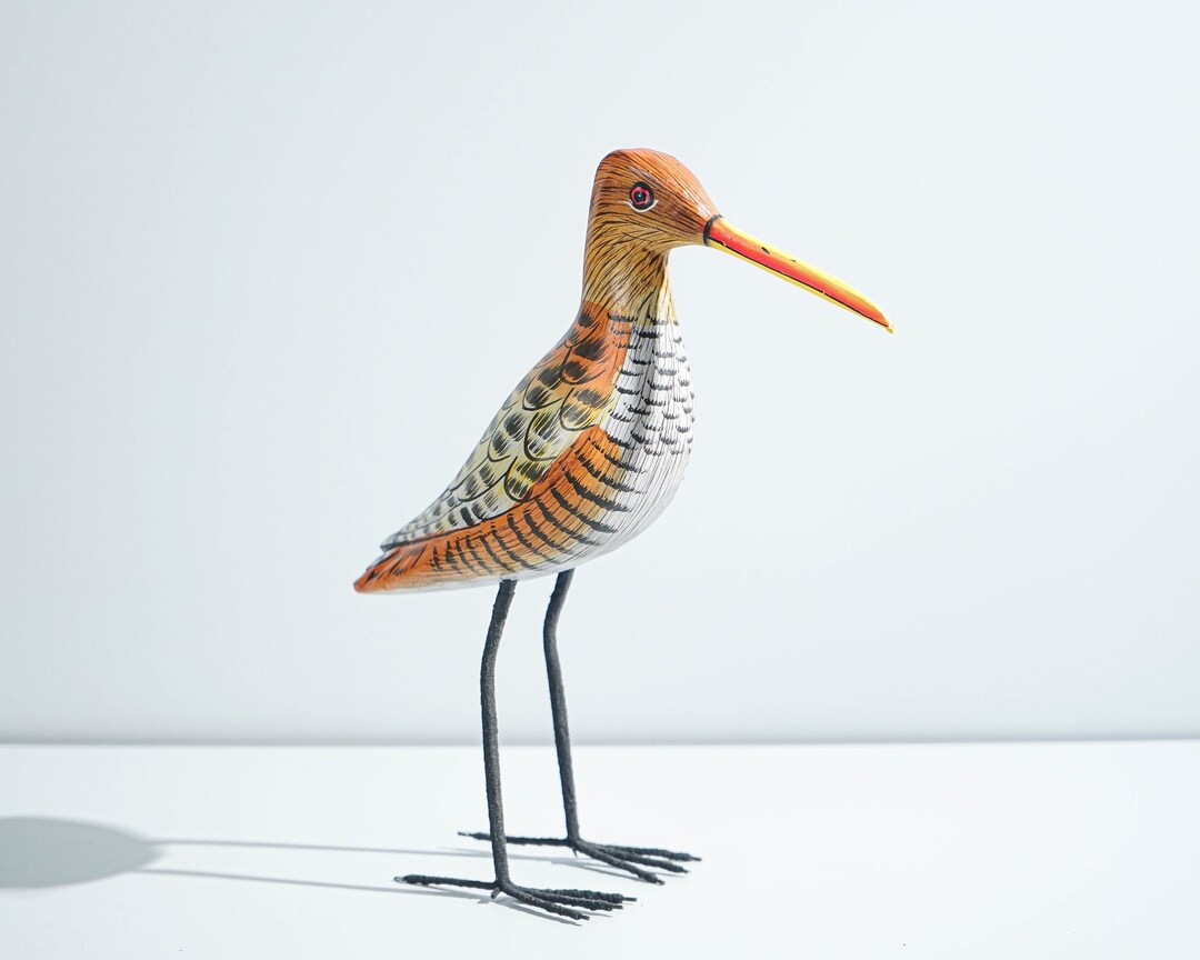 Snipe Bird Statue, Painted Wood Carving, Wooden Bird Art, Decorative ...