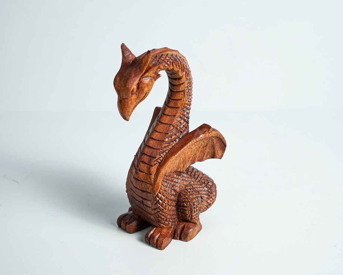 Calm Dragon Statue Wooden Dragon Fantasy Animal Dragon - Etsy