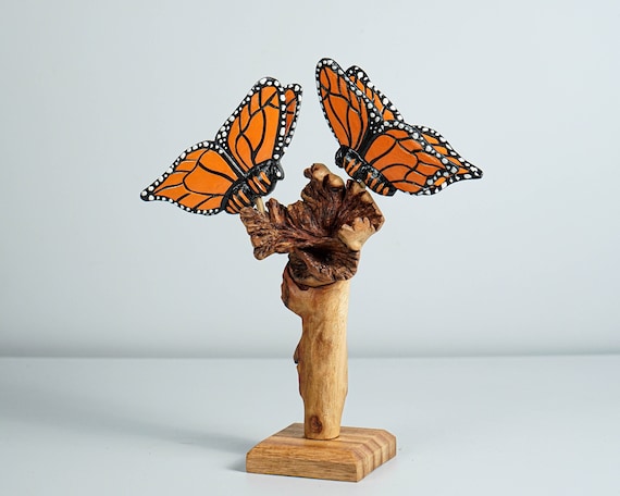 Couple Butterflies Figurine Wood Carving Colored Statue - Etsy