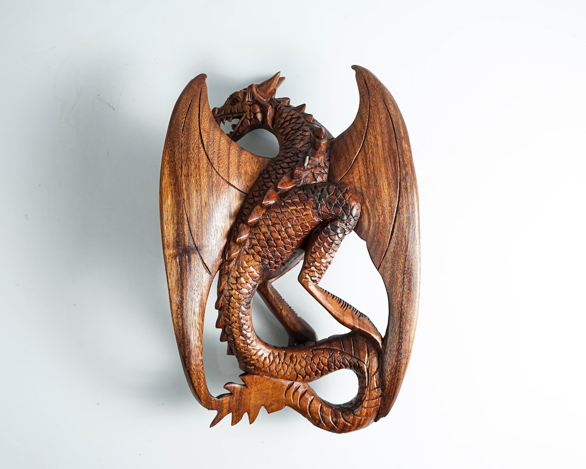 Dragon Wall Decor, Hanging Wooden Dragon, Mystical Animal, Ceiling ...