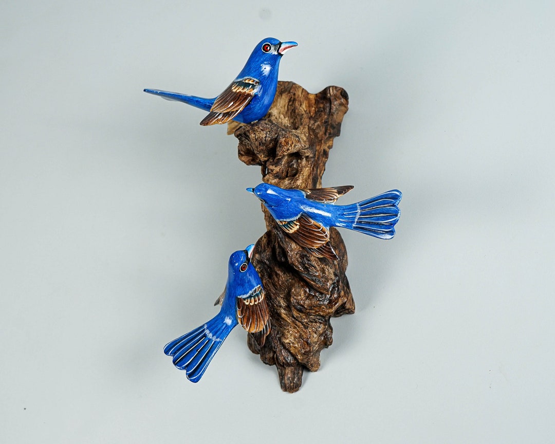 Blue Canary Wall Statue, Hanging Art, Handcrafted, Indigo Bunting ...