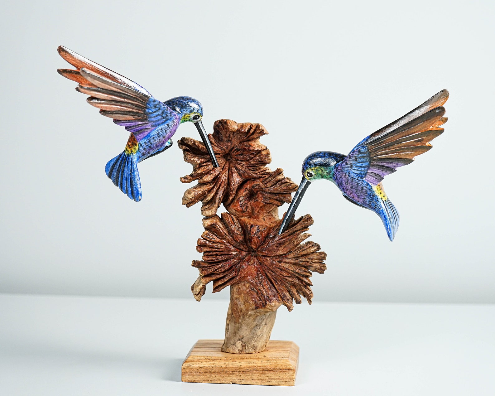 Blue Hummingbirds Statue Colorful Duo Couple Painted - Etsy