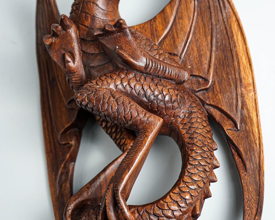 Dragon Wall Decor, Hanging Wooden Dragon, Mystical Animal, Ceiling ...