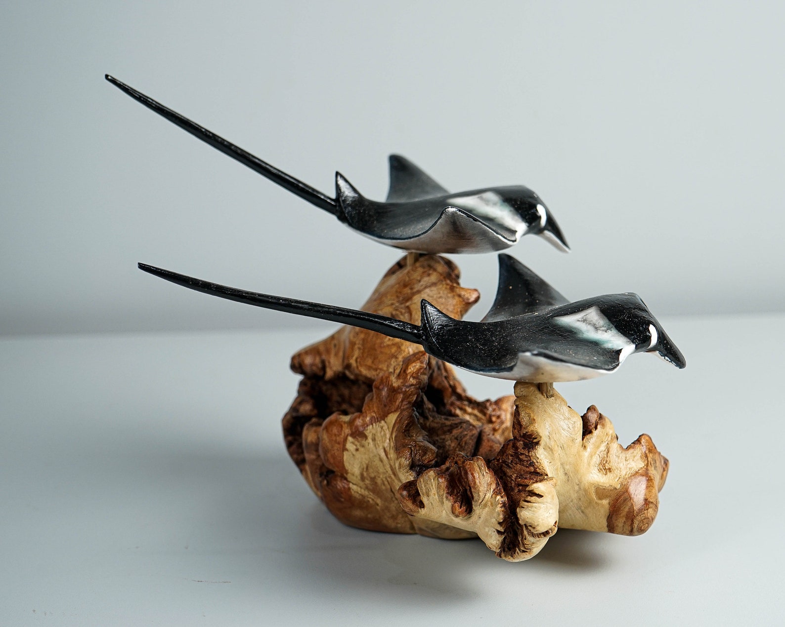 Black Manta Ray Duo Statue Wooden Art Painted Unique | Etsy
