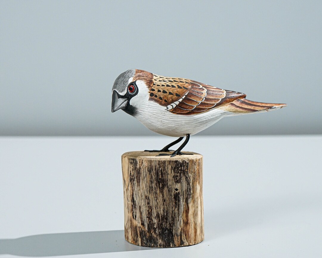 Sparrow Sculpture Bird Statue Painted Wood Carving - Etsy