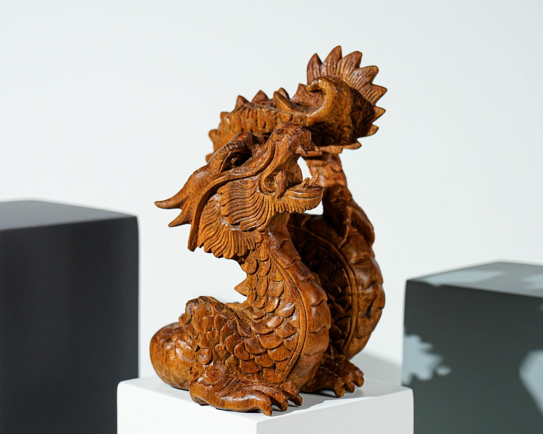 Wooden Dragon Statue, Unique Sculpture, Chinese Dragon, Mystical Animal ...