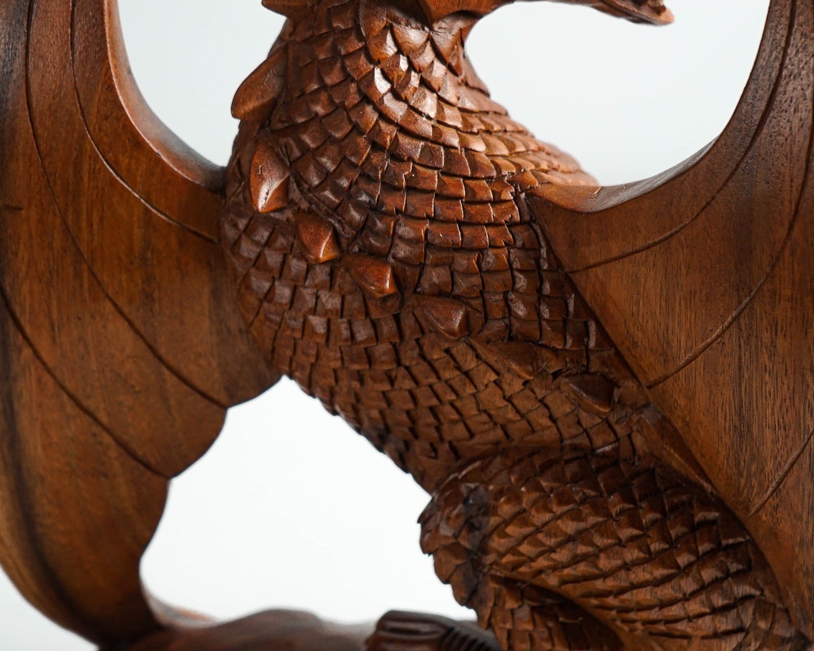 Wooden Dragon Statue Unique Sculpture Chinese Dragon - Etsy