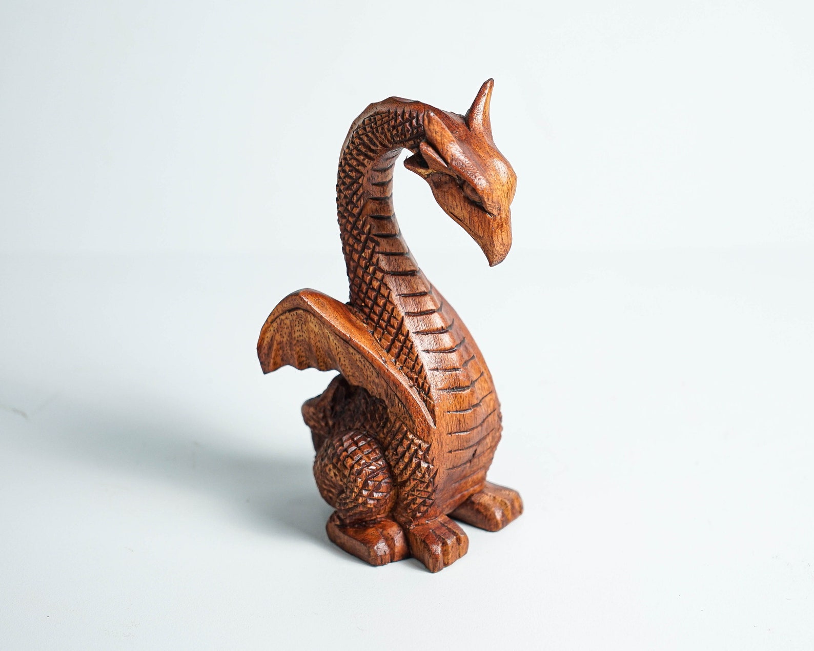 Calm Dragon Statue, Wooden Dragon, Fantasy Animal, Wood Carved, Unique ...