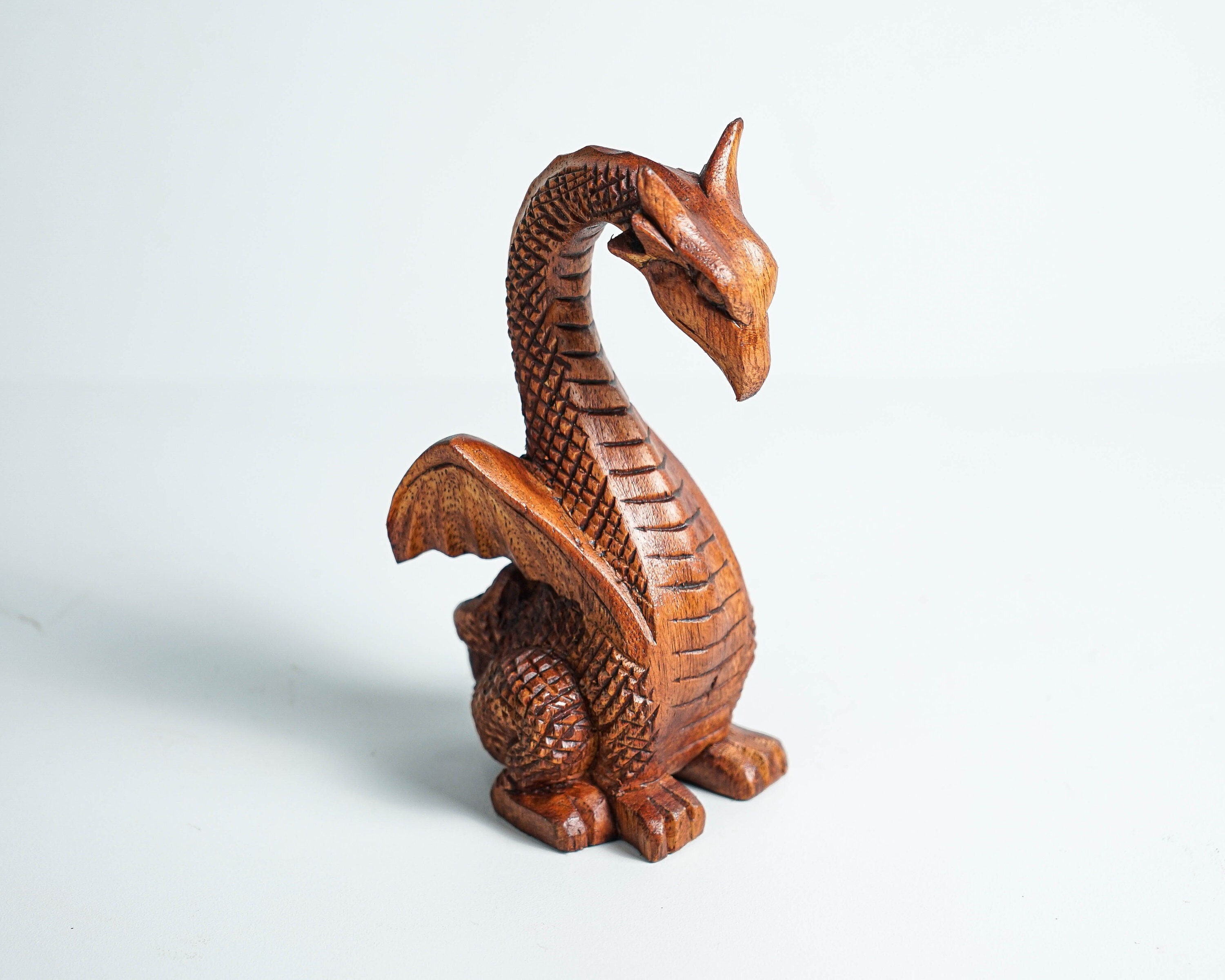 Calm Dragon Statue, Wooden Dragon, Fantasy Animal, Artwork, Wood Carved ...