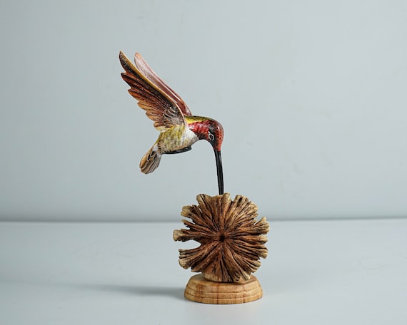Colorful Hummingbird Statue Painted Sculpture Wood Carving - Etsy