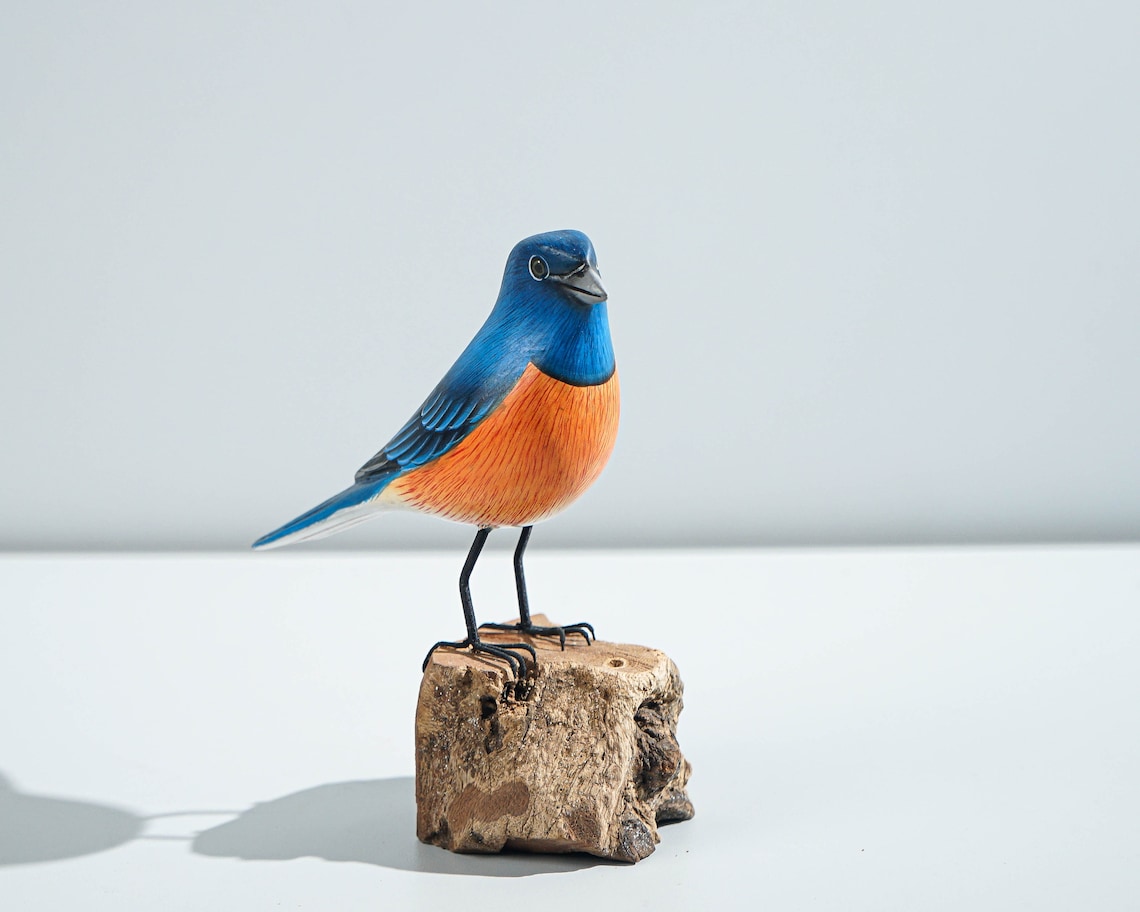 Eastern Bluebird Statue Painted Wood Carving Wooden Bird - Etsy