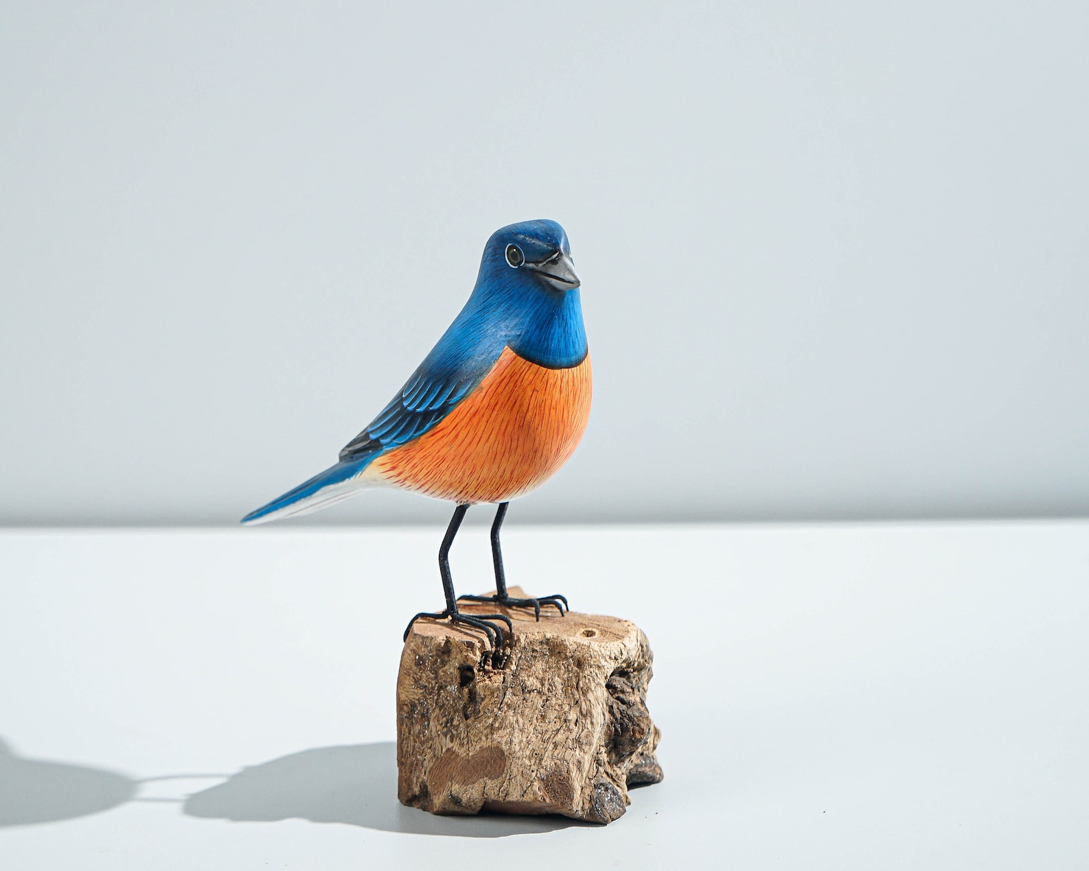 Eastern Bluebird Statue, Painted Wood Carving, Wooden Bird Art ...