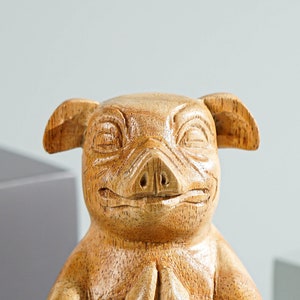Meditating Pig Sculpture, Animal Figurine, Yoga, Parasite Wood Base ...