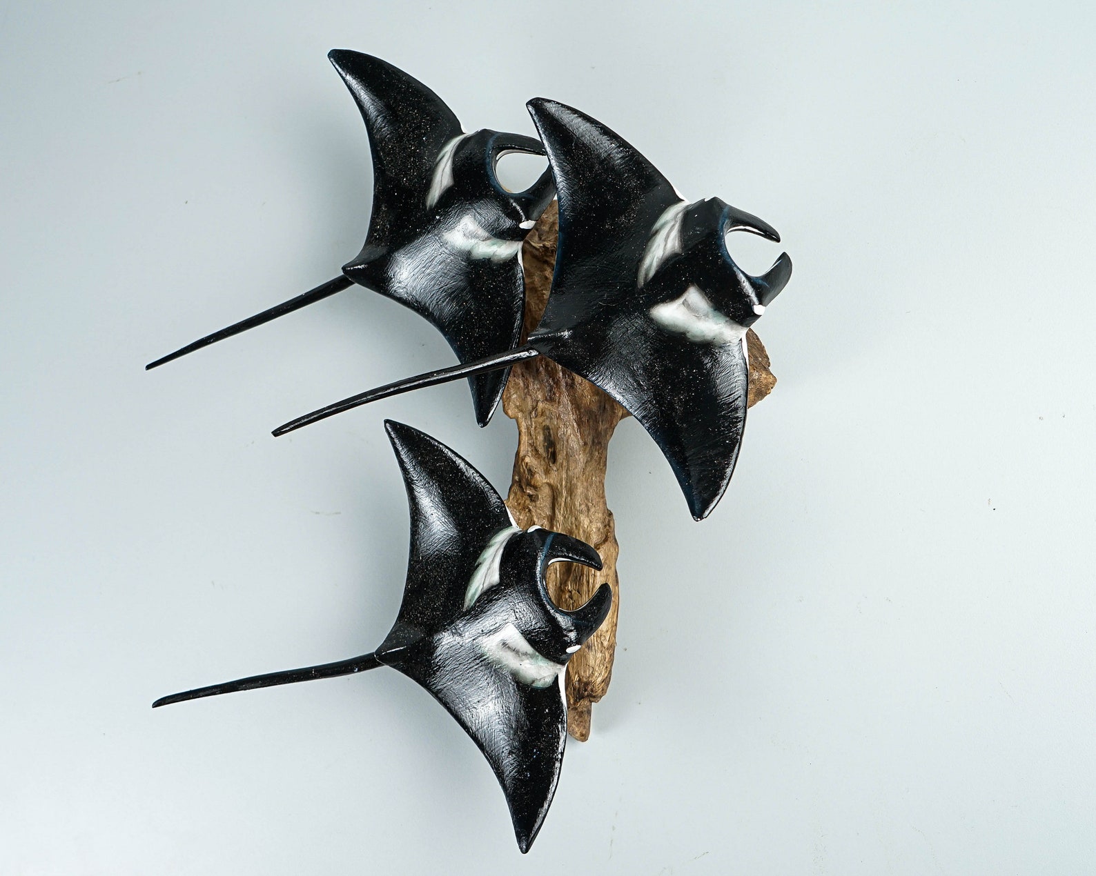 Black Manta Ray Trio Wall Statue Hanging Sculpture Wooden - Etsy