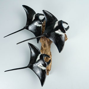 Black Manta Ray Trio Wall Statue, Hanging Sculpture, Handcrafted ...