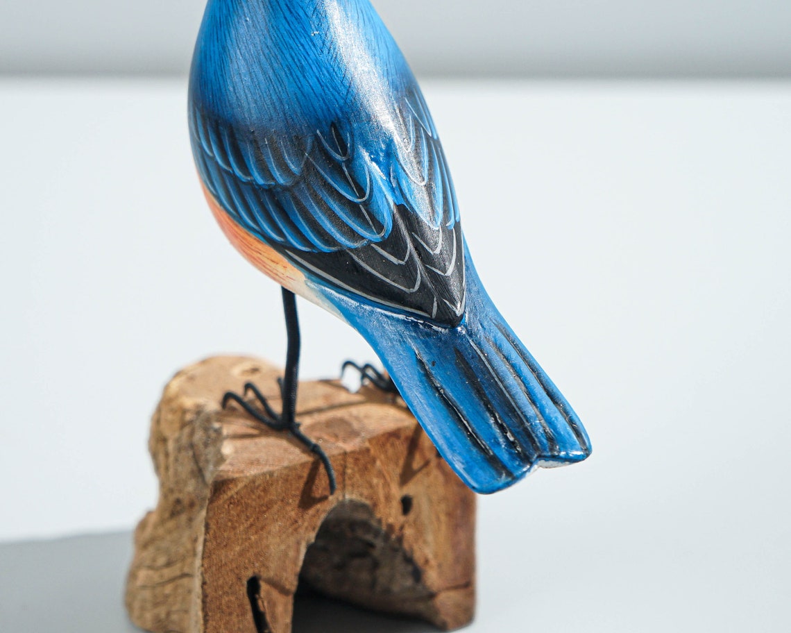 Eastern Bluebird Statue Painted Wood Carving Wooden Bird - Etsy
