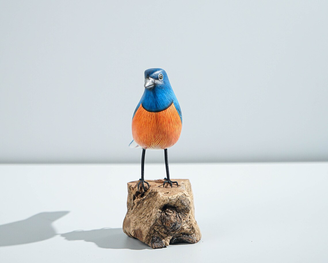 Eastern Bluebird Statue Painted Wood Carving Wooden Bird - Etsy