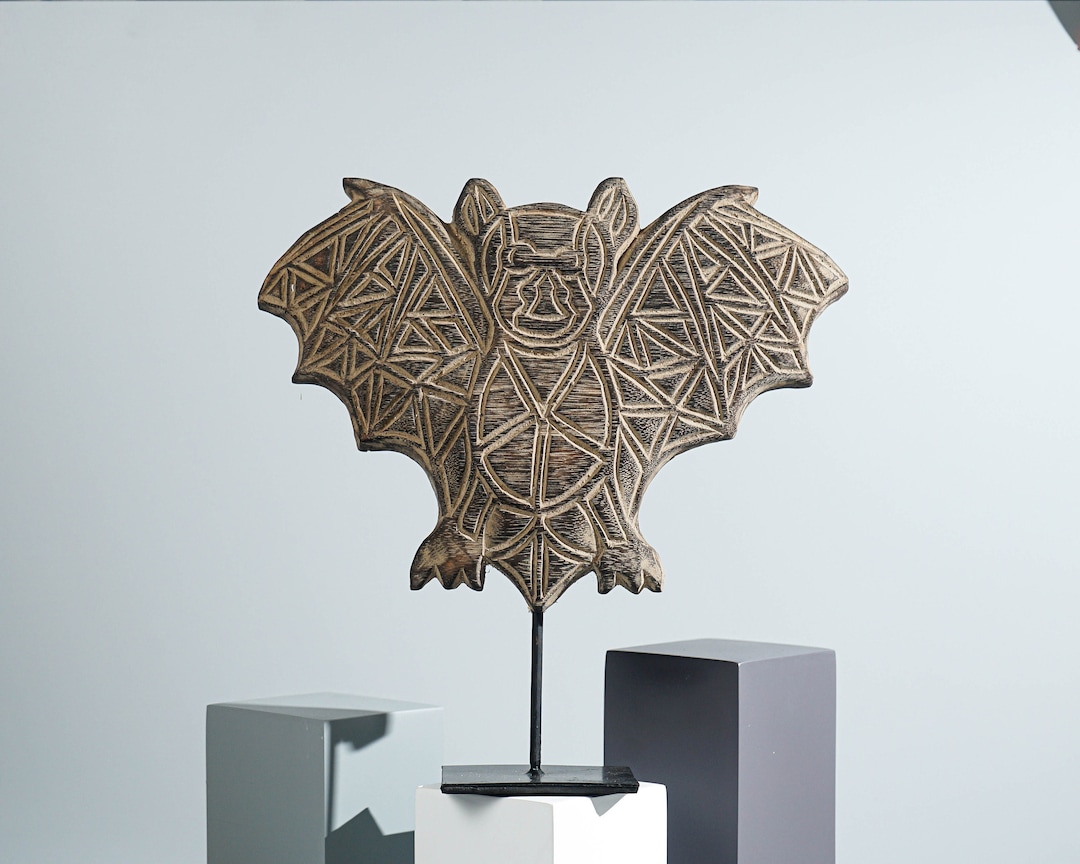 Timor Bat Wall Decor, Animal on Stand, Sculpture, Wood Carving, Bat ...