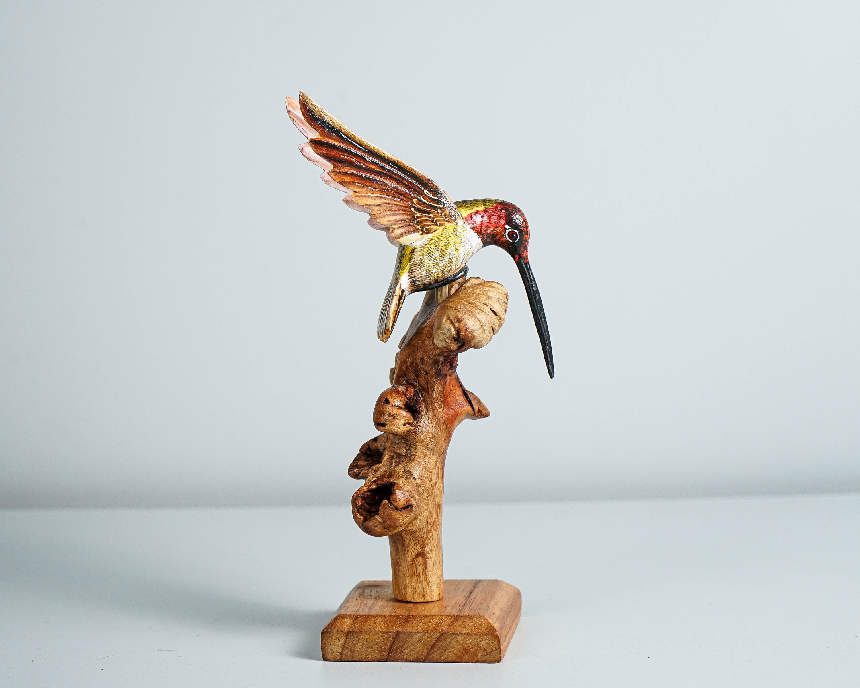 Colorful Hummingbird Statue Painted Sculpture Wood Carving - Etsy
