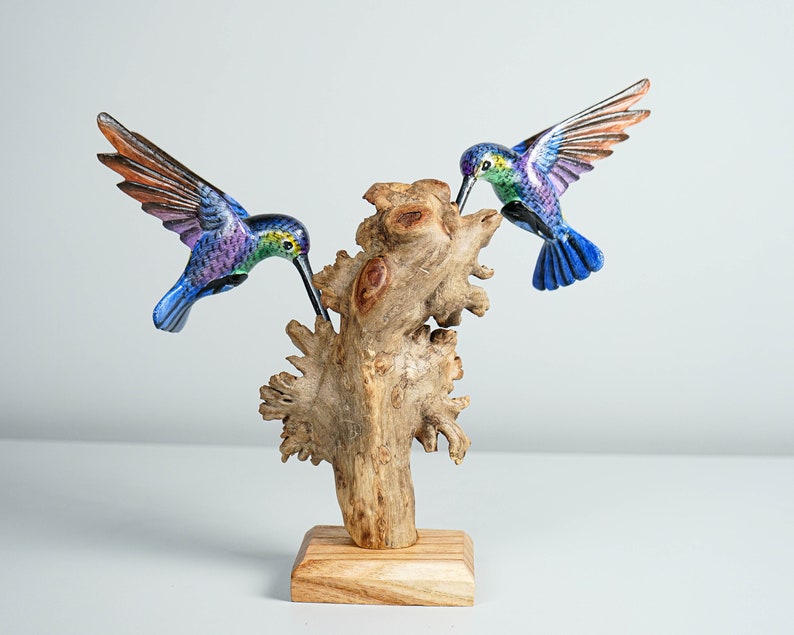 Blue Hummingbirds Statue Colorful Duo Couple Painted - Etsy