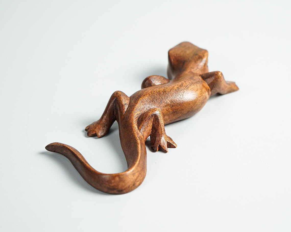 Gecko Sculpture Animal Statue Wood Carving Handcrafted | Etsy