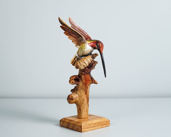 Colorful Hummingbird Statue Painted Sculpture Wood Carving - Etsy