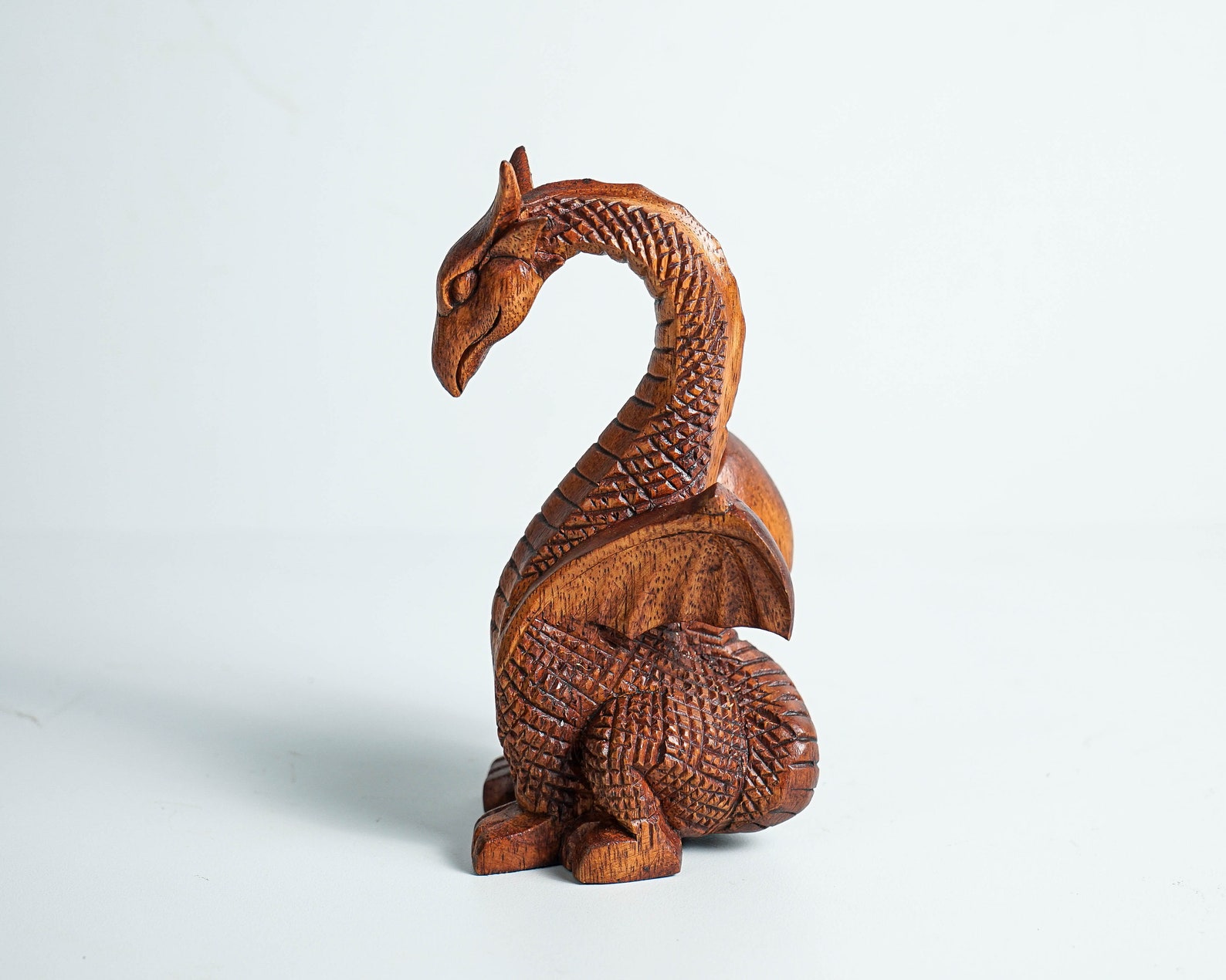 Calm Dragon Statue, Wooden Dragon, Fantasy Animal, Wood Carved, Unique ...