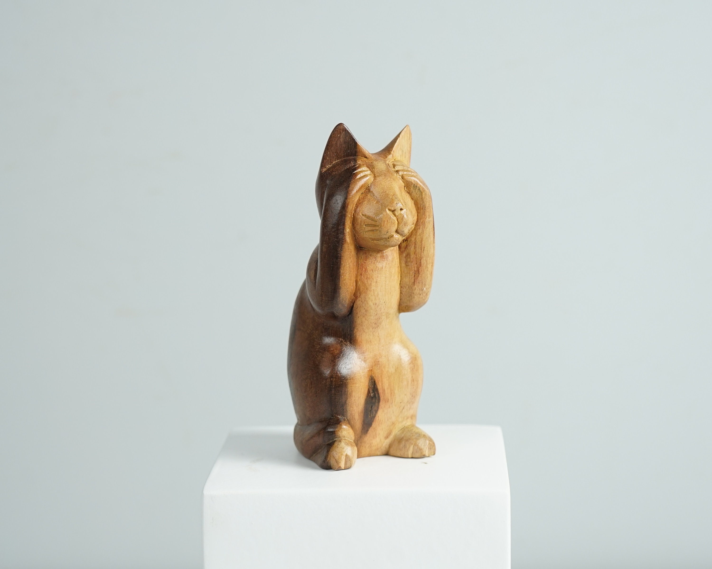 Wooden Cat Sculpture Animal Statue Wood Carving | Etsy
