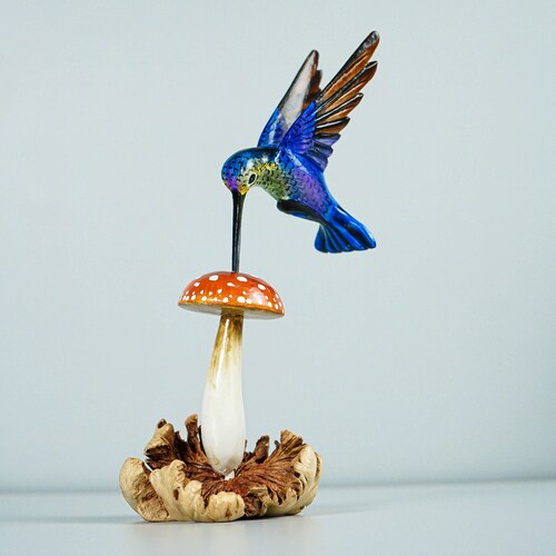 Colorful Hummingbird Statue Blue Painted Sculpture Wood - Etsy