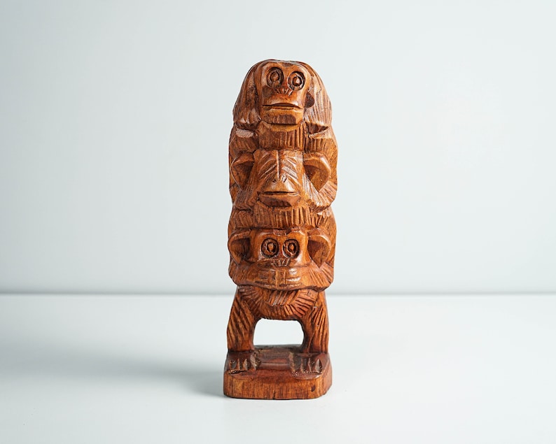 Three Wise Monkeys Statue Wood Carving Animal Sculpture - Etsy