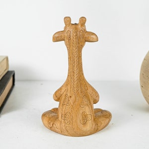 Meditating Giraffe Sculpture, Animal, Yoga, Wood Carving, Wooden Base ...
